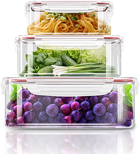 Utopia Kitchen Plastic Food Storage Container Set with Airtight Lids - Pack of 6 (3 Containers & 3 Snap Lids)- Reusable & Leftover Food Lunch Boxes - Leak Proof