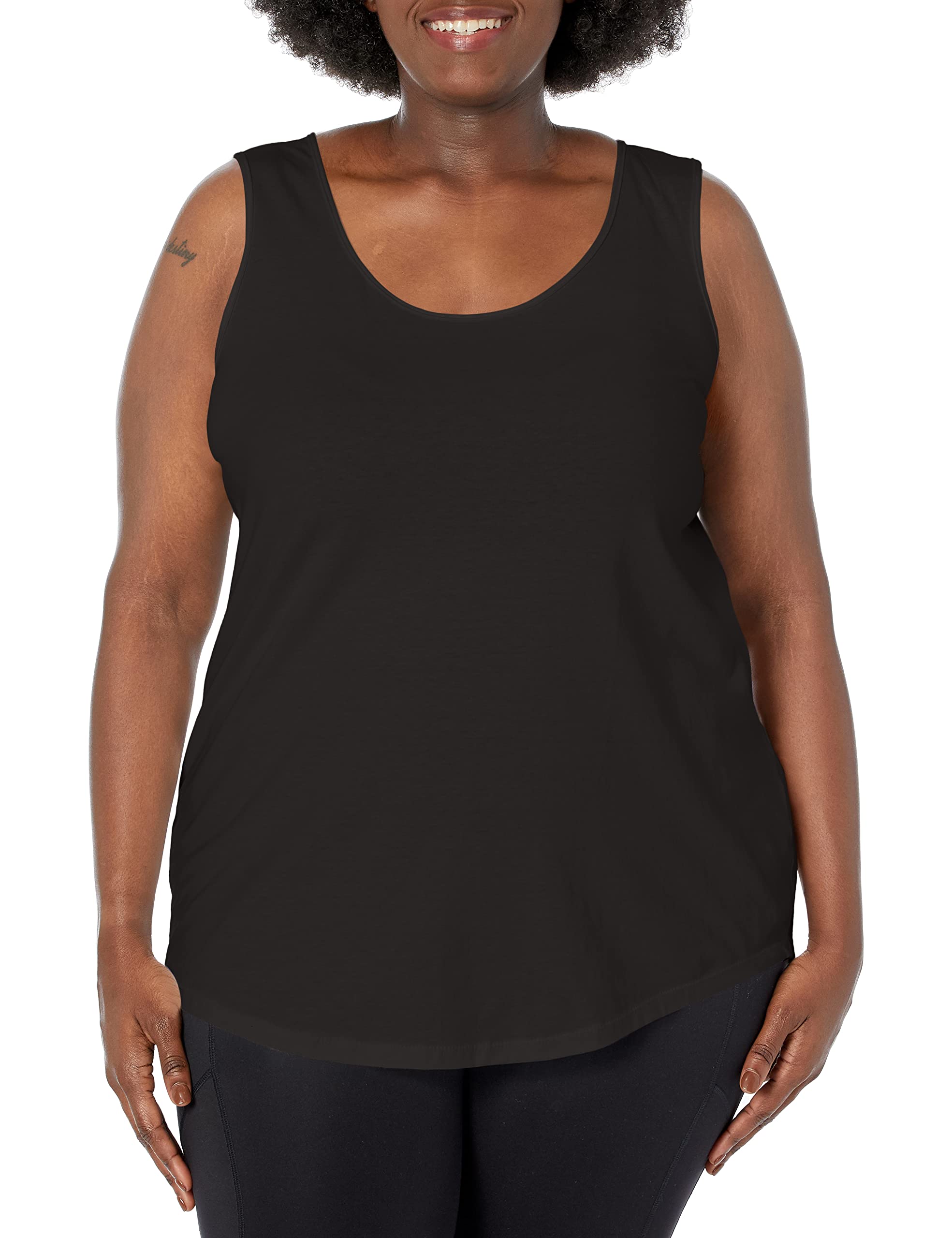 JUST MY SIZE womens Shirt-tail tank top and cami shirts, Black, 2X US