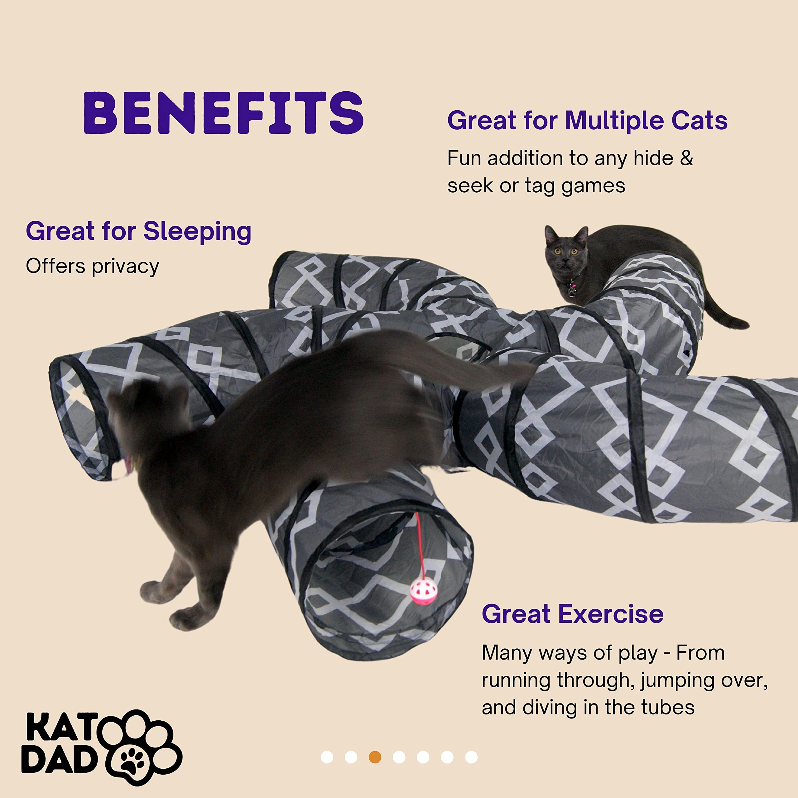 Katdad 5-Way Cat Tunnel with Bag - Fun Cat Toys - Dog Tunnel, Rabbit Tunnel or Ferret Tunnel - Mid-Century Design