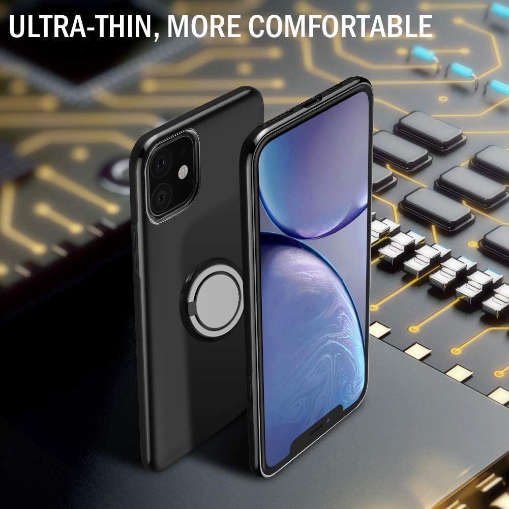 Magnetic Case for iPhone 11 with Ring Stand [360° Rotate Ring Stand ] Ultra Thin Support Magnetic Car Mount, Soft TPU Shockproof Anti-Scratch 360 Protective Cover for iPhone 11 -Black