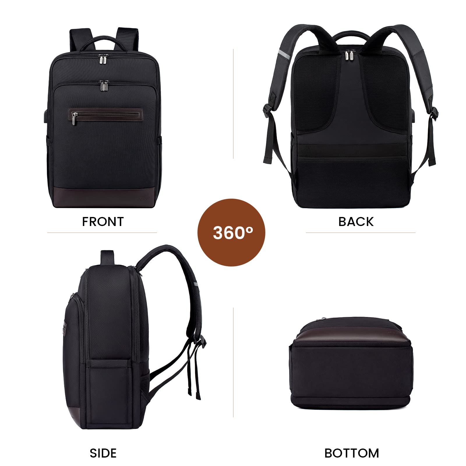 LOVEVOOK Laptop Backpack for Men, Waterproof Work Computer Backpack, Anti Theft Travel Business Backpack with USB Charging Port for Womens, College Backpack Fits 17 Inch Laptop, Black