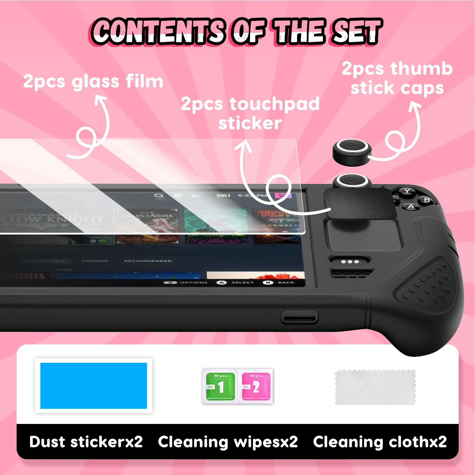 Protective Case for Steam Desk OLED, IINE Steamdesk OLED Silicone Cover Case, 9-in-1 Protective Silicone Shell with Anti-Scratch Cover Protector, Steam Deck OLED Accessories Set, Black