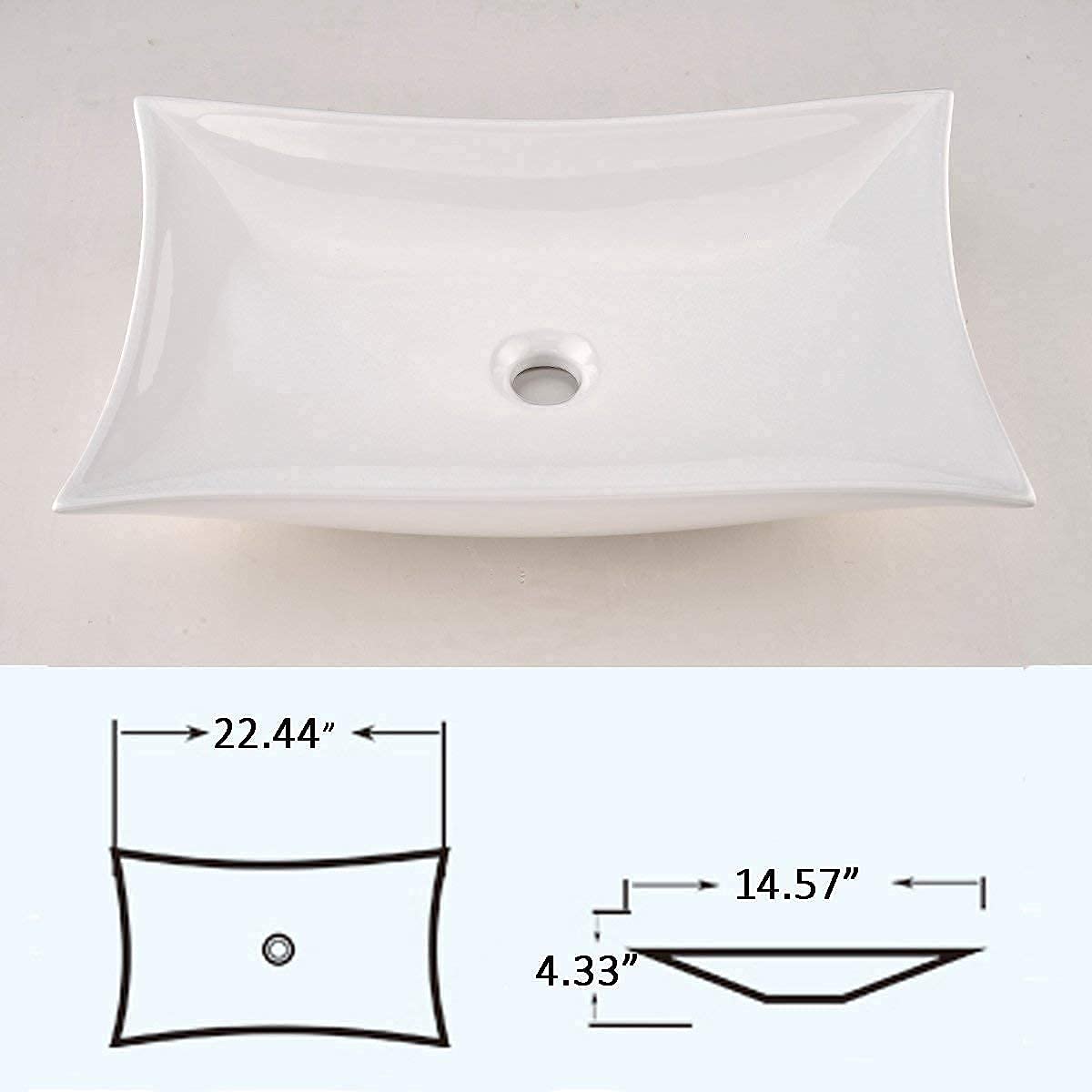 SHACO Contemporary 22.44" X 14.57" Porcelain Ceramic Above Counter Bathroom Vessel Sink, Countertop Bowl Lavatory Vanity Big Bathroom Sink