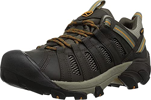KEEN Men's Voyageur Low Height Breathable Hiking Shoes, Black Olive/Inca Gold, 7
