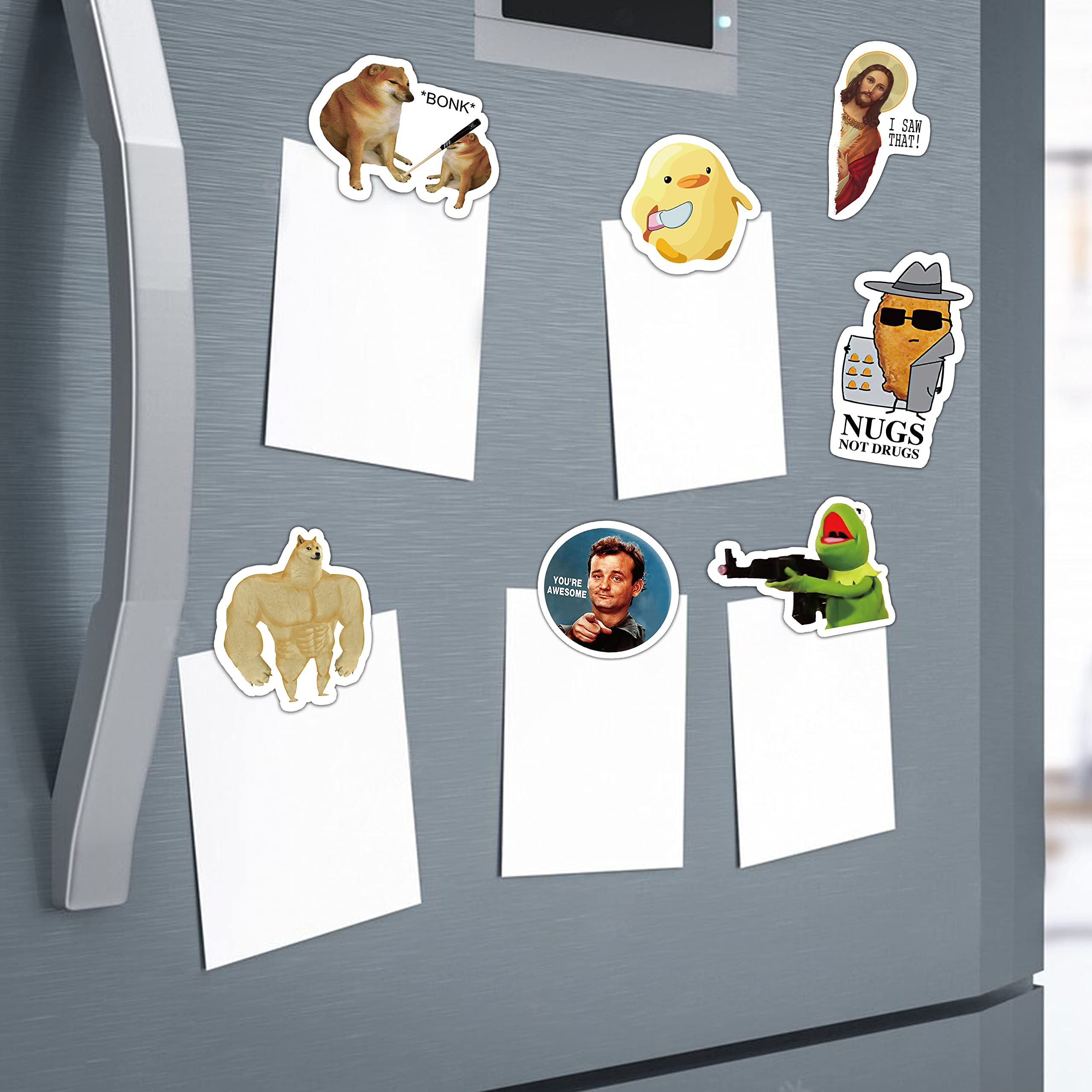 Pounchi Memes Funny Magnet (12 Packs) Funny Magnet Bumper Office Cabinets Decoration Fridge Metal Magnet Flexible Reusable Magnetic Vinyl