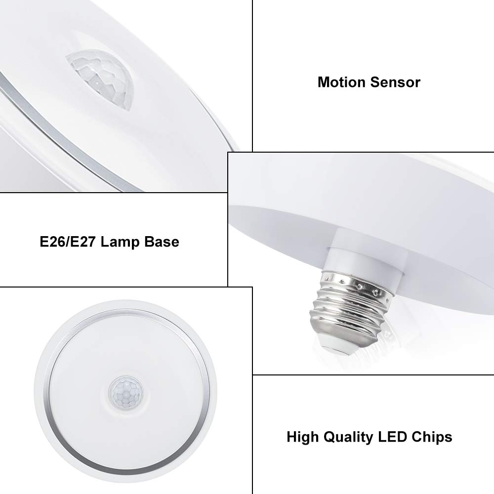 Luxvista E26 Dusk to Dawn Motion Sensor Light Bulb, 15W 1500LM 150W Equivalent 6000K Cool White Motion Activated LED Bulb, Light Sensor Indoor Motion Detector Lights for Inside Stair Garage(1-Pack)