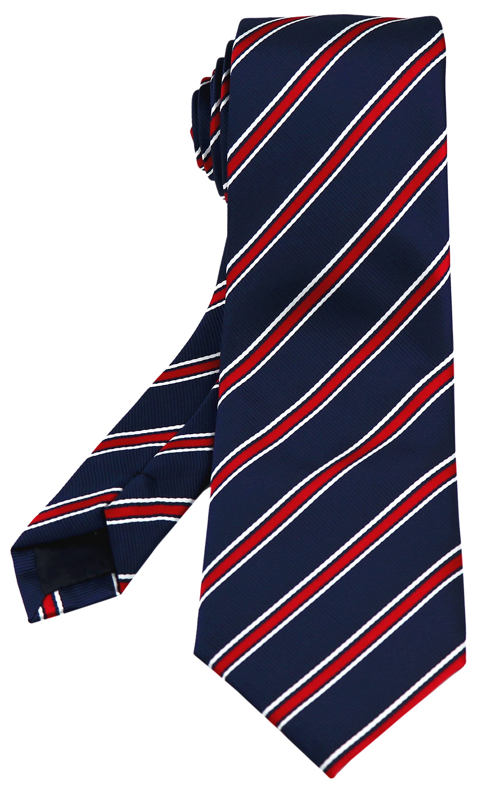 Men's Classic Navy Blue Red White Striped Jacquard Silk Ties Cool Party Self Neckties