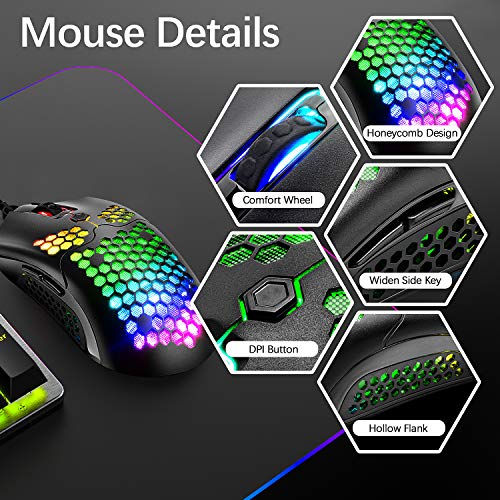 Lightweight Wired Gaming Mouse, 26 RGB Backlit Mice & 7 Buttons Programmable Driver ,PAW3325 12000DPI ,Ultralight Honeycomb Shell Ultraweave Cable Mouse Compatible with PC Gamers and Xbox and PS4