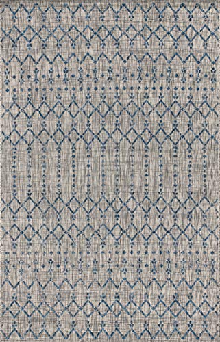JONATHAN Y SMB108A-3 Ourika Moroccan Geometric Textured Weave Indoor Outdoor Area Rug, Bohemian, Rustic, Scandinavian Easy Cleaning,Bedroom,Kitchen,Backyard,Patio,Non Shedding, Light Gray/Navy, 3 X 5