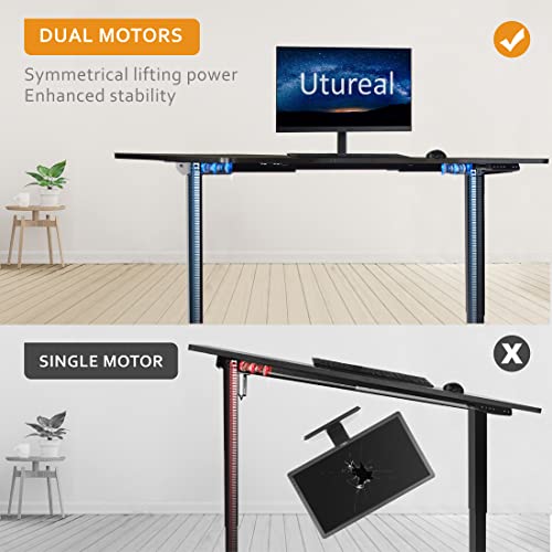 Utureal 71" Electirc Standing Desk, Wing Shaped Dual Motor Adjustable Height Desk, Motorized L Shape Stand Up Gaming Desk, Large Sit Stand Computer Desk for Home Office, Black Table Top and Frame
