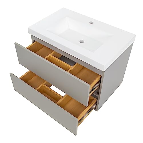 Spring Mill Cabinets Innes Floating Bathroom Vanity with 2 Drawers and White Sink Top, 30.5" W x 18.87" D x 22.25" H,Grey
