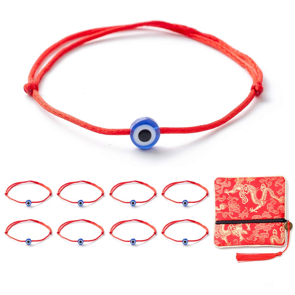 kelistom 8 Pieces Evil Eye Red Kabbalah String Bracelets for Women Men Boys Girls Protection Amulet Storage Gift Bag with Long Tassels (A:HS022-8)