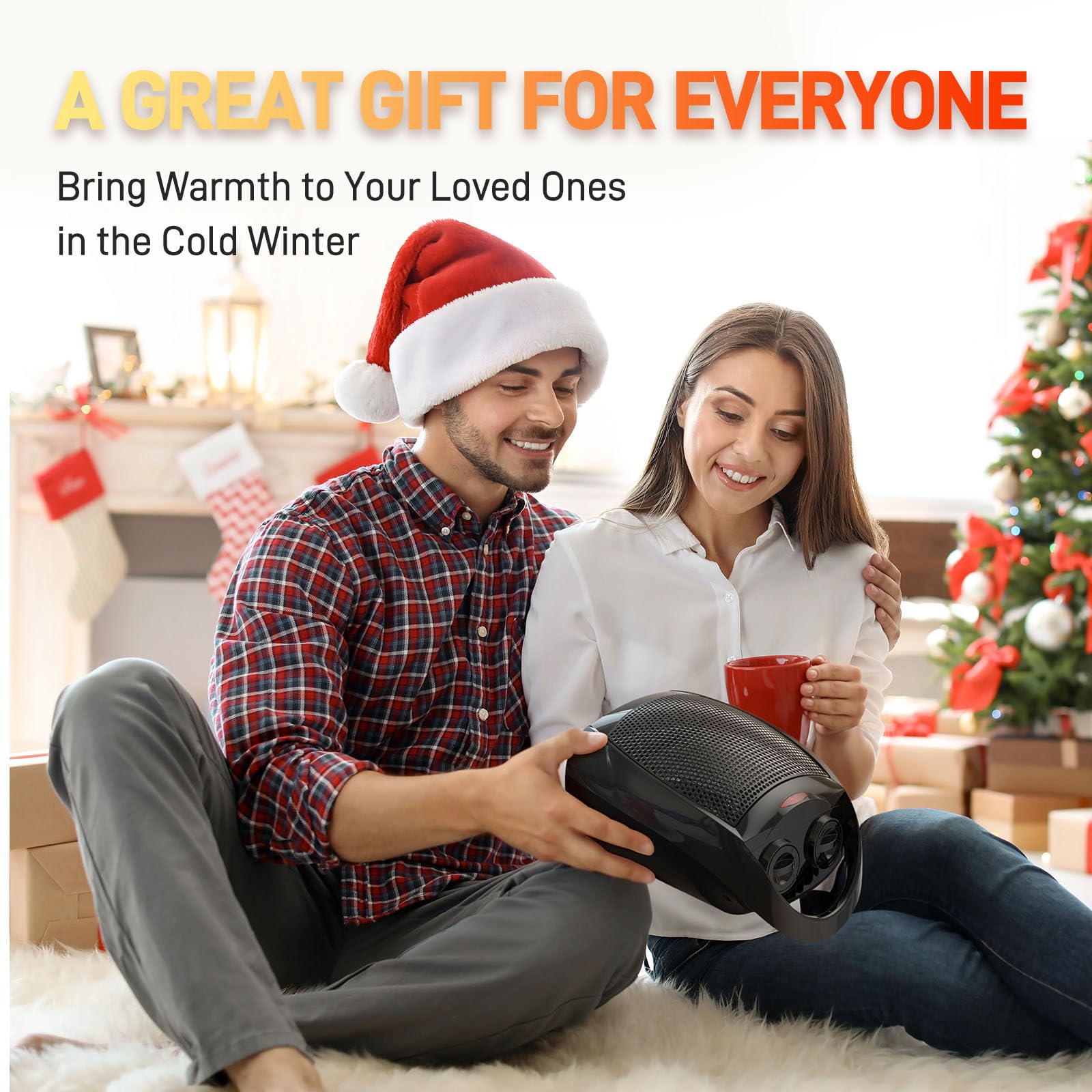 Rintuf Small Space Heater, 1500W Electric Heater, PTC Fast Heating Ceramic Heater w/ 3 Modes, Adjustable Thermostat, Overheat/Tip-Over Protection, Portable Heater Fan for Office Room Desk Indoor Use