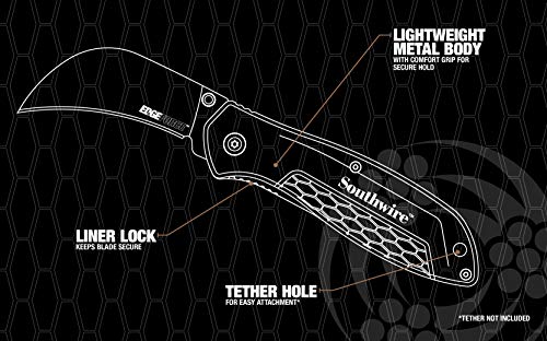 Southwire HBKND2 Edgeforce Hawk Bill Pocket Knife; 2.6" blade; D2 Steel; Stonewash Black Oxide Finish For Corrosion Resistance- Curved Blade For Pull Cuts And Splicing