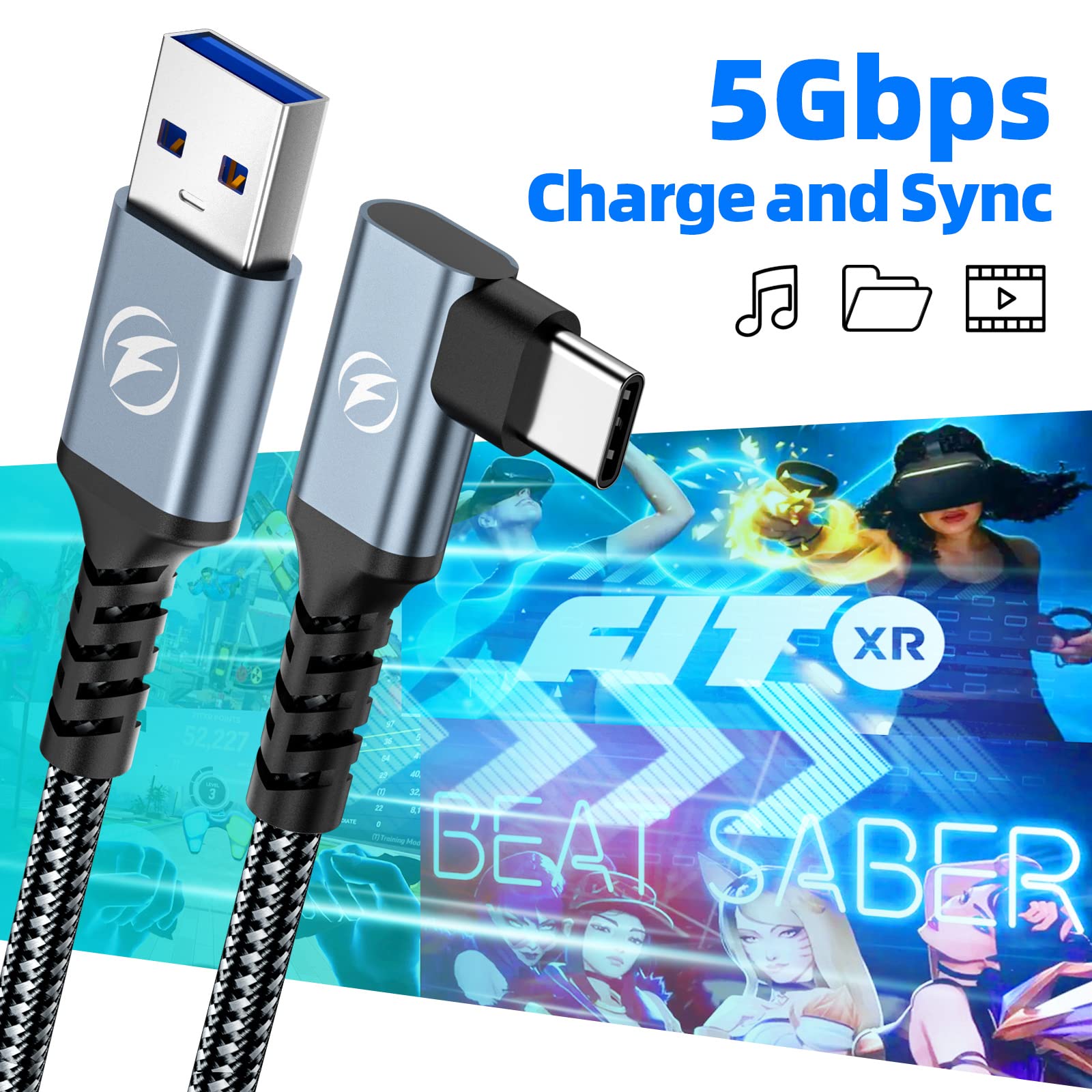 seynli 16'(5m) Link Cable Virtual Reality Headset Cable for Oculus Quest 2 and Quest, High-Speed Data Transfer & Fast Charging USB C Cable - PC VR