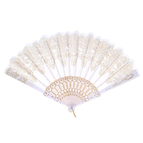 ONILA Folding Hand Fan Spanish Style Dance Party Fan Wedding Silk Lace Fan Folding Held Flower Fan Lady Wedding Folding Hand Fan Handheld Fans (Color : Light Grey)