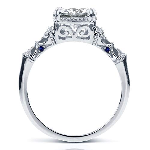 Kobelli Antique Style Cushion-cut Moissanite (GH) Engagement Ring with Blue Sapphire 1-3/4ct TGW 14k White Gold - Size 7