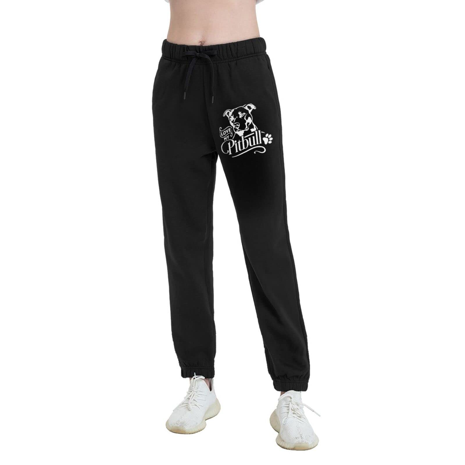 Love My Pitbulls Women's Casual Yoga Sweatpants Athletic Workout Elastic Waist Jogger Pants Medium Black