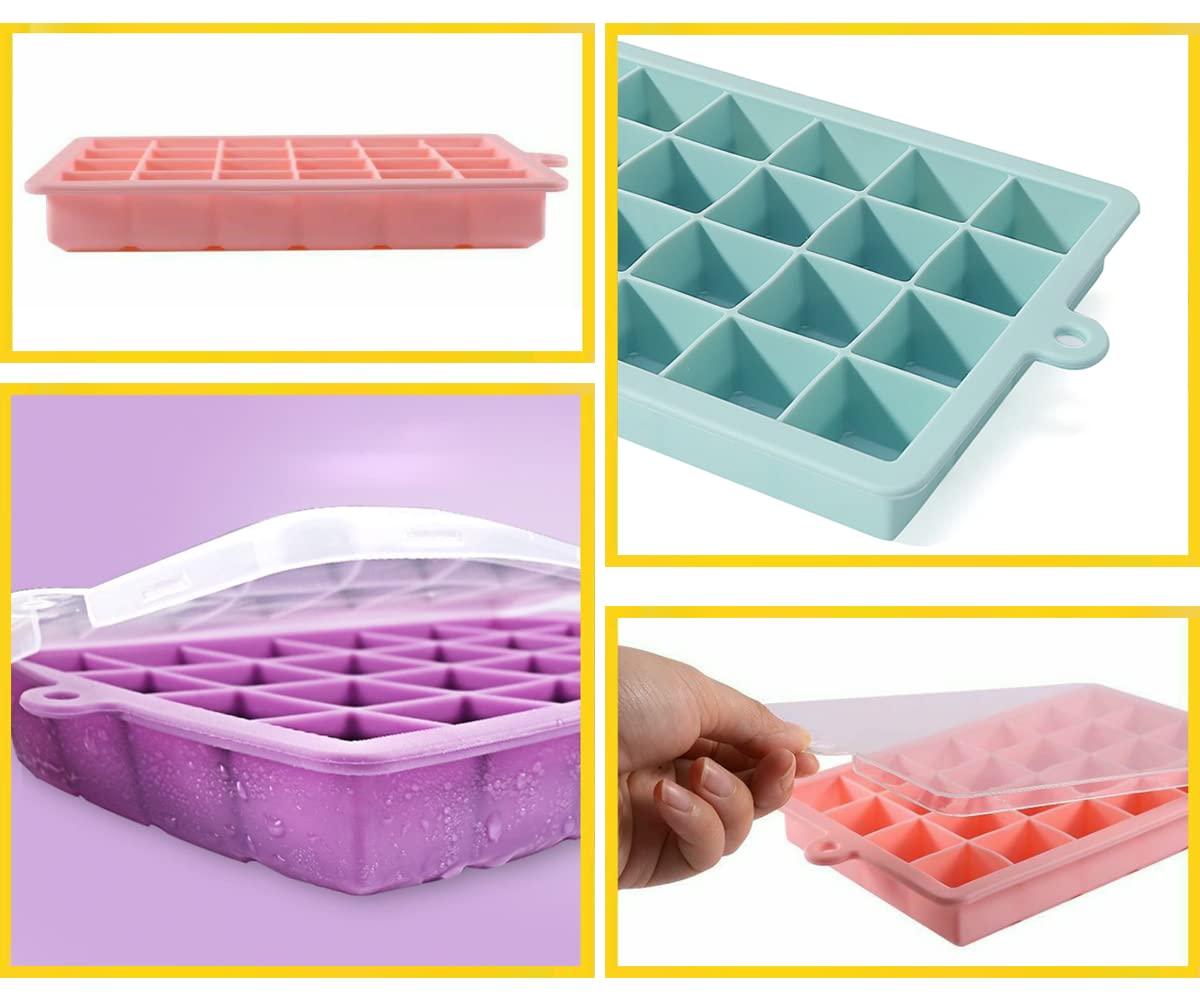TAO CICADA Ice Cube Tray, 3 Pack Silicone Ice Cube Molds, Silicone Ice Cube Trays, Silicone Ice Trays, Easier to Release, BPA Free for Alcohol/Coffee/Beverages (Pink, Light blue, Purple)