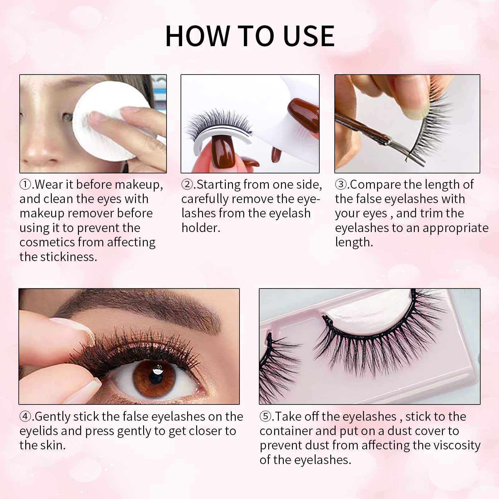 PTGVCTA 3 Pairs Reusable Self-Adhesive Eyelashes, Natural-Looking and Waterproof False Eyelashes with 13PCS Spare Adhesive Strip,Beautiful Women Gift(WH-3)