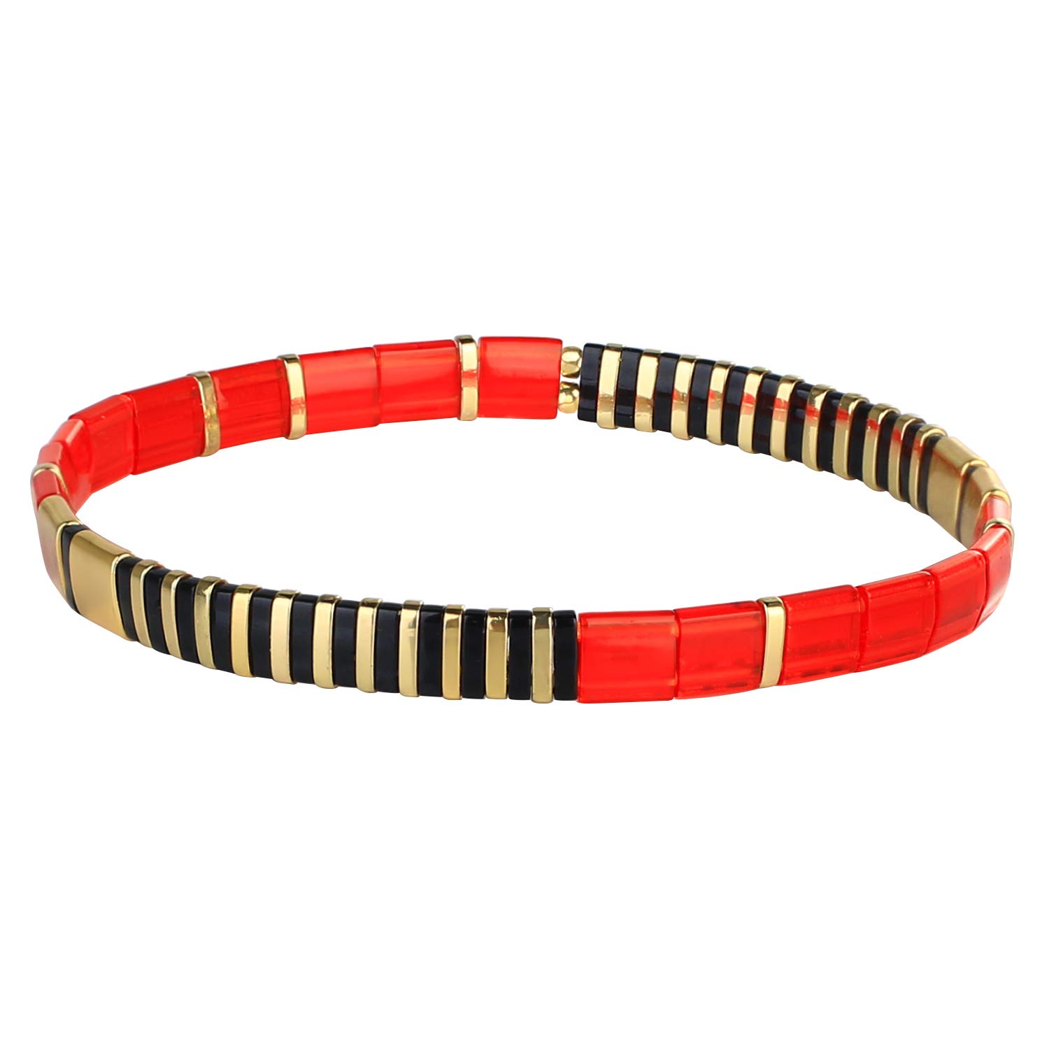 KELITCH Womens TILA Beads Beaded Bracelet Handmade Stack Friendship Stretch Bracelets Candy Colors Miyuki Link Bracelets - Gold 02K