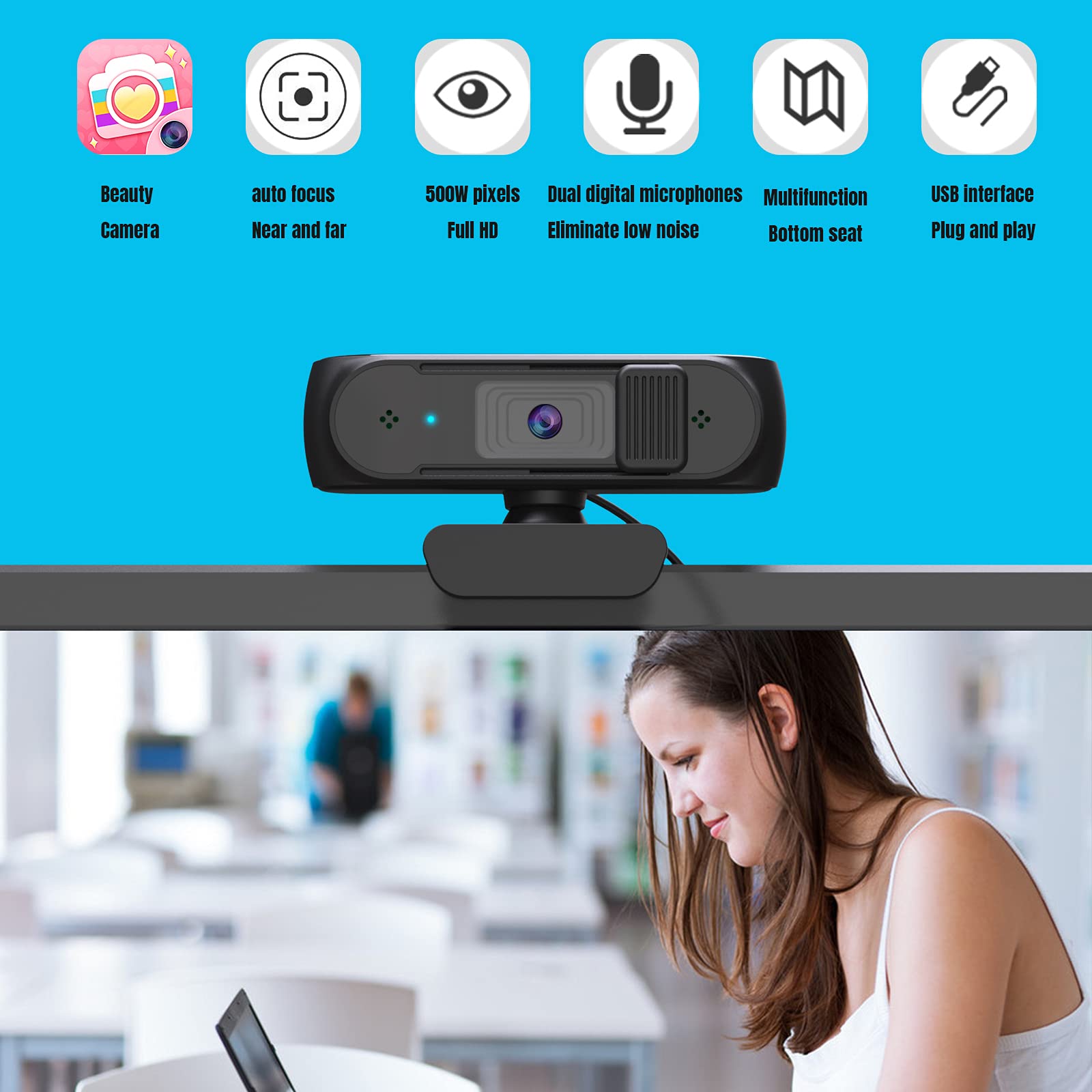 S2 Full HD Webcam 5 Million AF Camera 360 rotatable ABS Digital web cam Support 1080P 720P for Video Conferencing and Android Smart TV