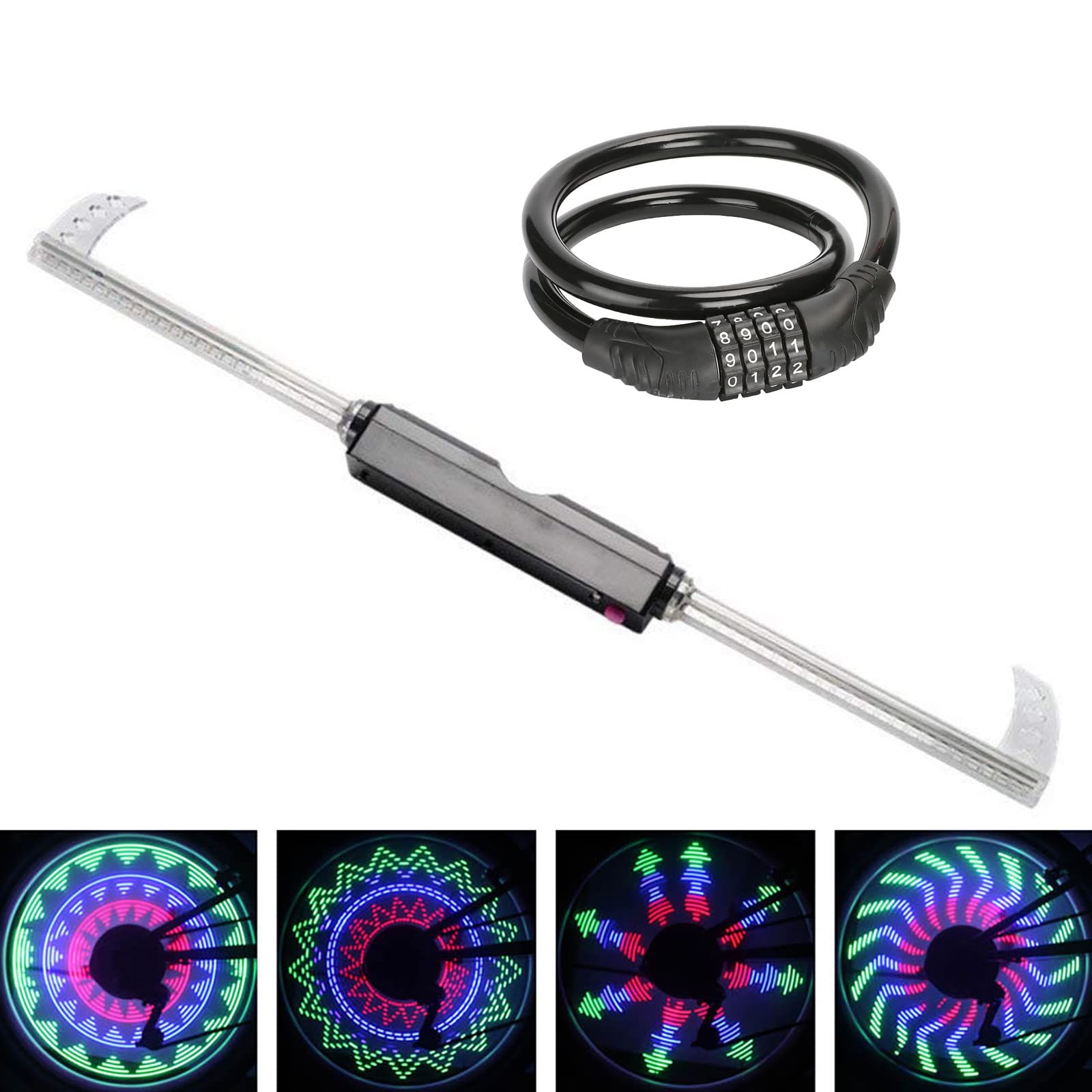QANGEL Bicycle Spoke Light,Bike Wheel Light (1 Tire) and Bike Lock Cable Bundle