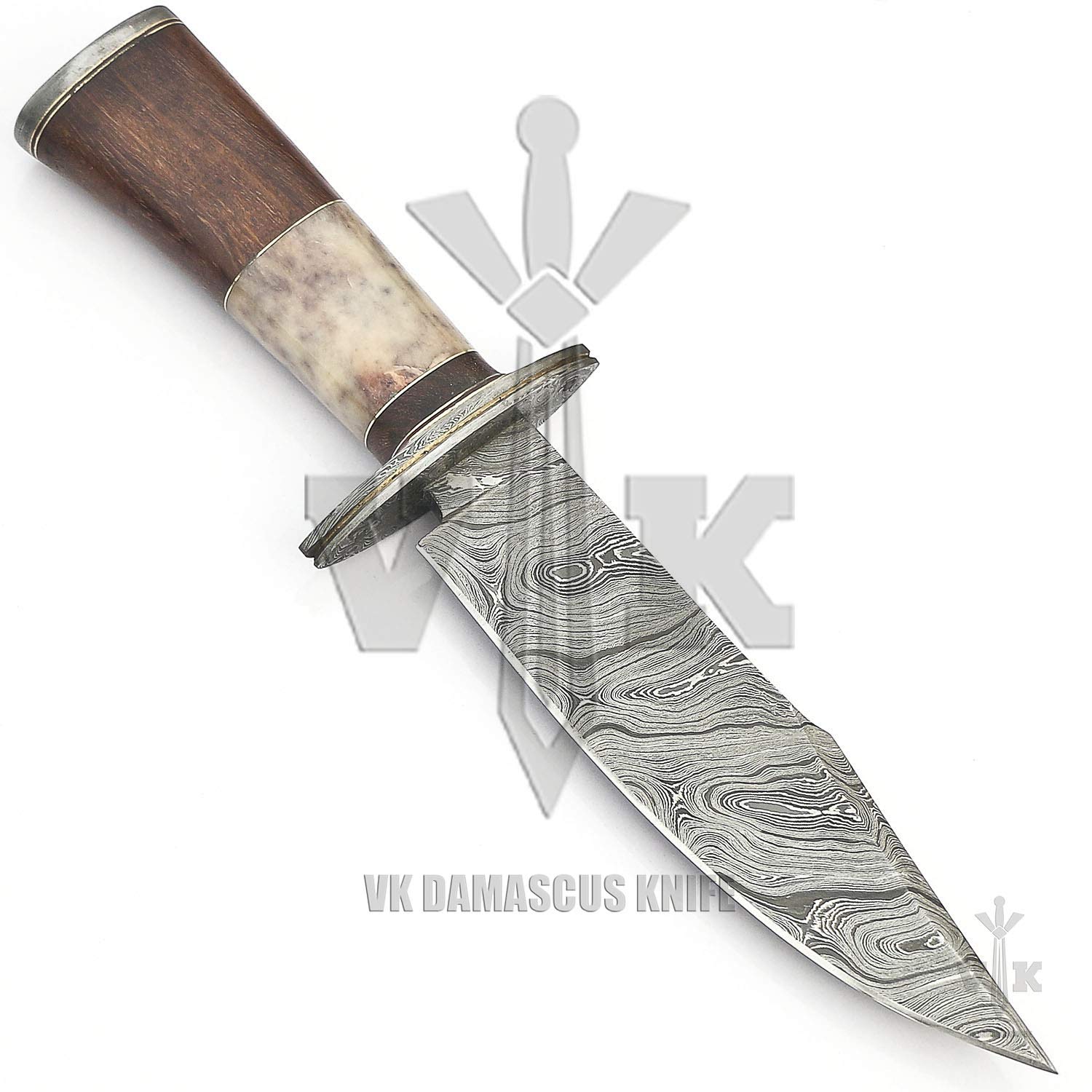JNR Traders Damascus Steel Fixed Blade Hunting Knife with Leather Sheath - 2297