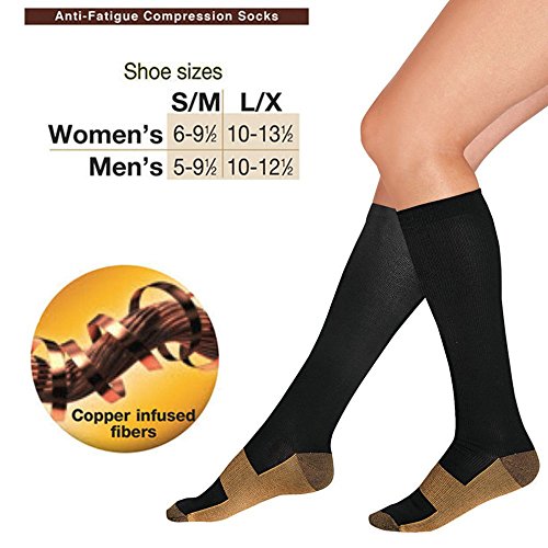 JJ&D Copper Compression Socks (1 Pairs) 15-20 mmHg Circulation is Best Athletic & Daily for Men & Women, Running, Climbing (Black, S/M)