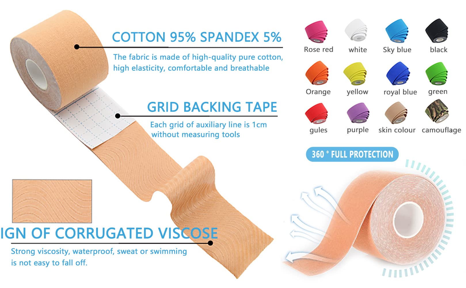Kinesiology Tape 5 Rolls Physio Relieve Muscle Soreness and Strain Shoulders Wrists Knees Ankles Elastic Waterproof Good Air Permeability Hypoallergenic 5 Rolls 2 inch x 16 Foot Beige by SOONGO