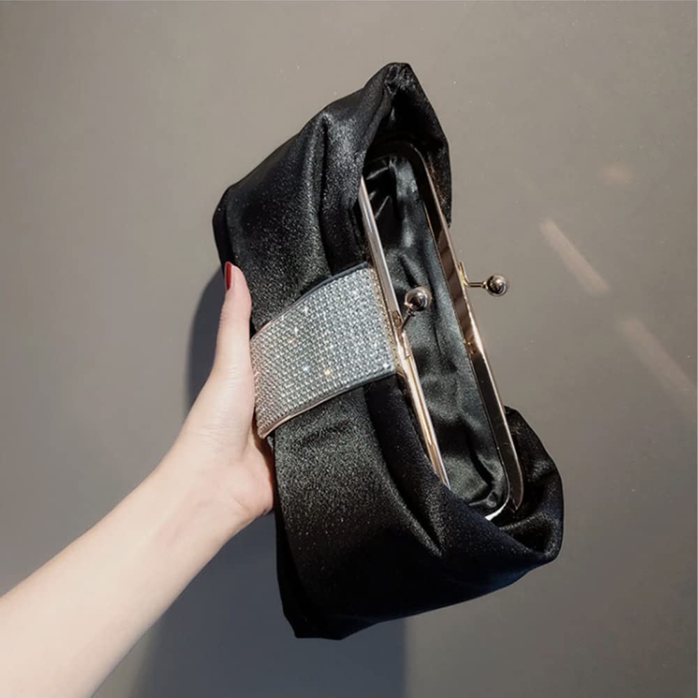 QELEG Rhinestone Clutch Purses Bowknot Evening Bag Clutch Purse Wedding Party Handbag Bow Shoulder Bag-Black