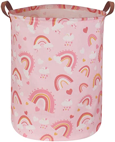 Sanjiaofen Pink Hamper,Rainbow Laundry Basket Collapsible Girls Storage Baskets for Kids Room Decor,Toy Organizer,Gift Hamper(Pink hamper) …