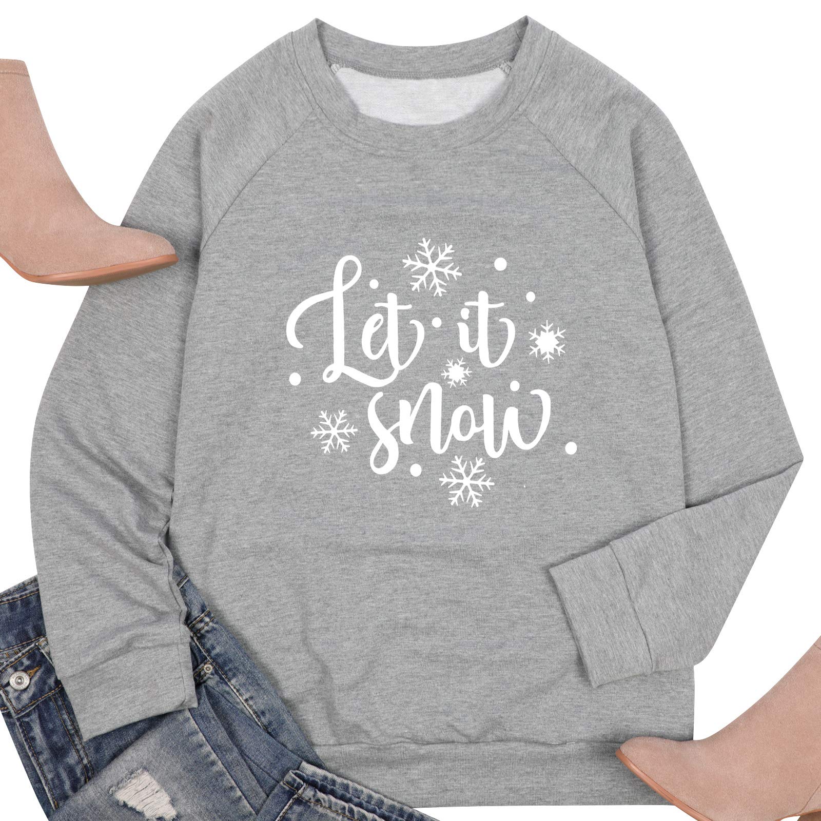 KIDDAD Let It Snow Sweatshirt Women Christmas Snowflake Graphic Sweatshirt Tops Xmas Holiday Pullover Top Blouse