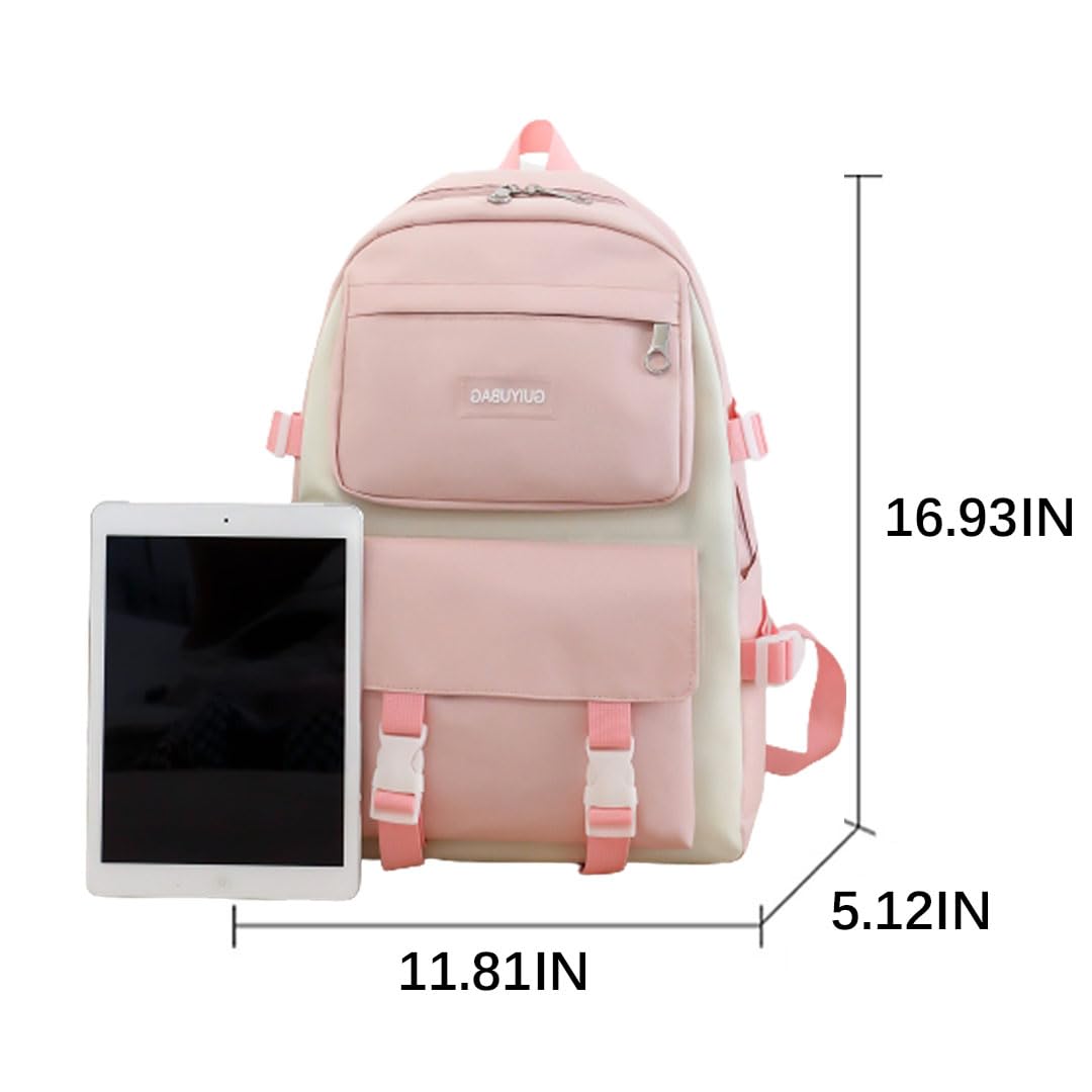 josfey 4Pcs Kawaii Backpack Cute Backpack Aesthetic Backpack Preppy Backpack SetKawaii School Supplies with Accessories (Black)…