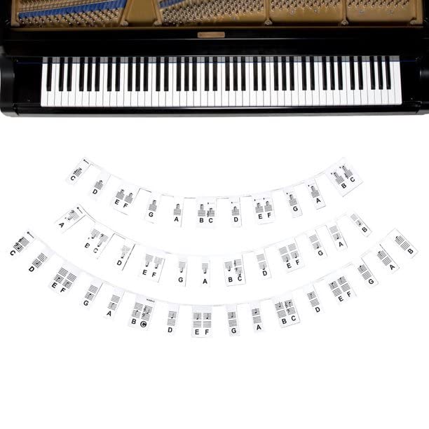 Removable Piano Keyboard Note Labels - Silicone Piano Notes Guide for Beginner, Piano Key Music Notes Letter Label Without Stickers for 88-Key Full Size, Reusable and Comes with Box (Black and White)
