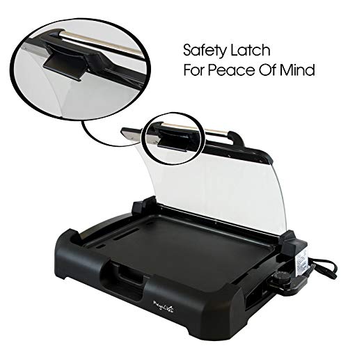 MegaChef Heavy Gauge Aluminum Reversible Indoor Grill and Griddle with Removable Glass Lid, 15" by 11", Black