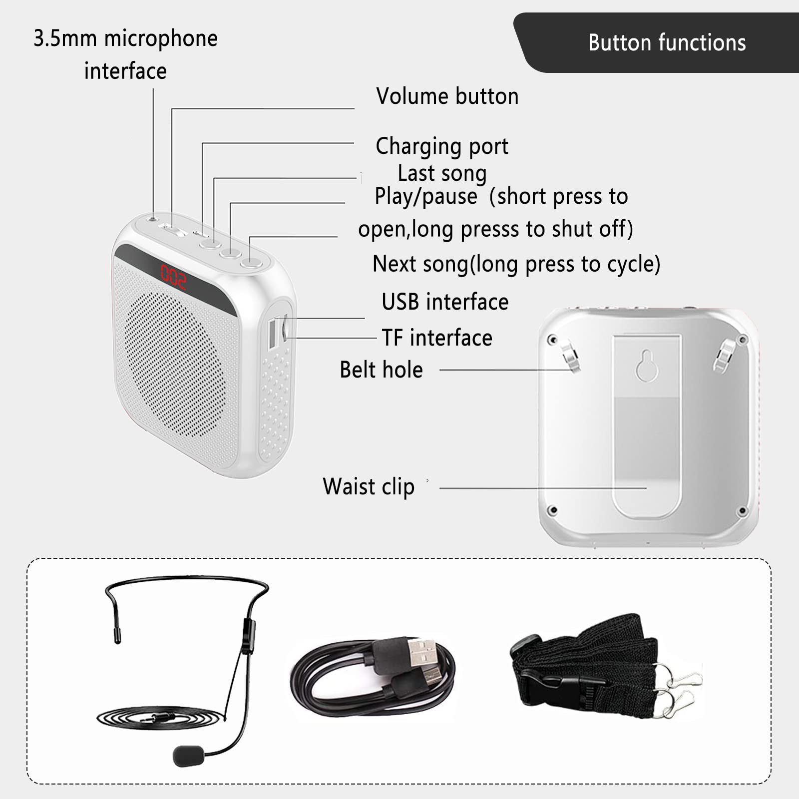 Qulable Voice Amplifier for Teachers Portable Amplifier, Rechargeable Teacher Microphone, Mini Amplifier System, Classroom Microphone Outdoor Loudspeaker for Teachers/Metting/Tour Guide