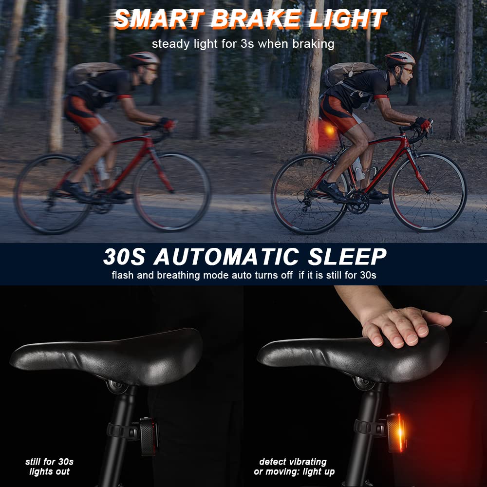 ONVIAN Bicycle Tail Lights with 115dB Bike Alarm 2 Remotes,USB Rechargeable Automatic Brake Sensing Rear Lights for Night Riding 4 Lights Modes IPX5 Waterproof Bike Hron Volume Sensitive Adjustable