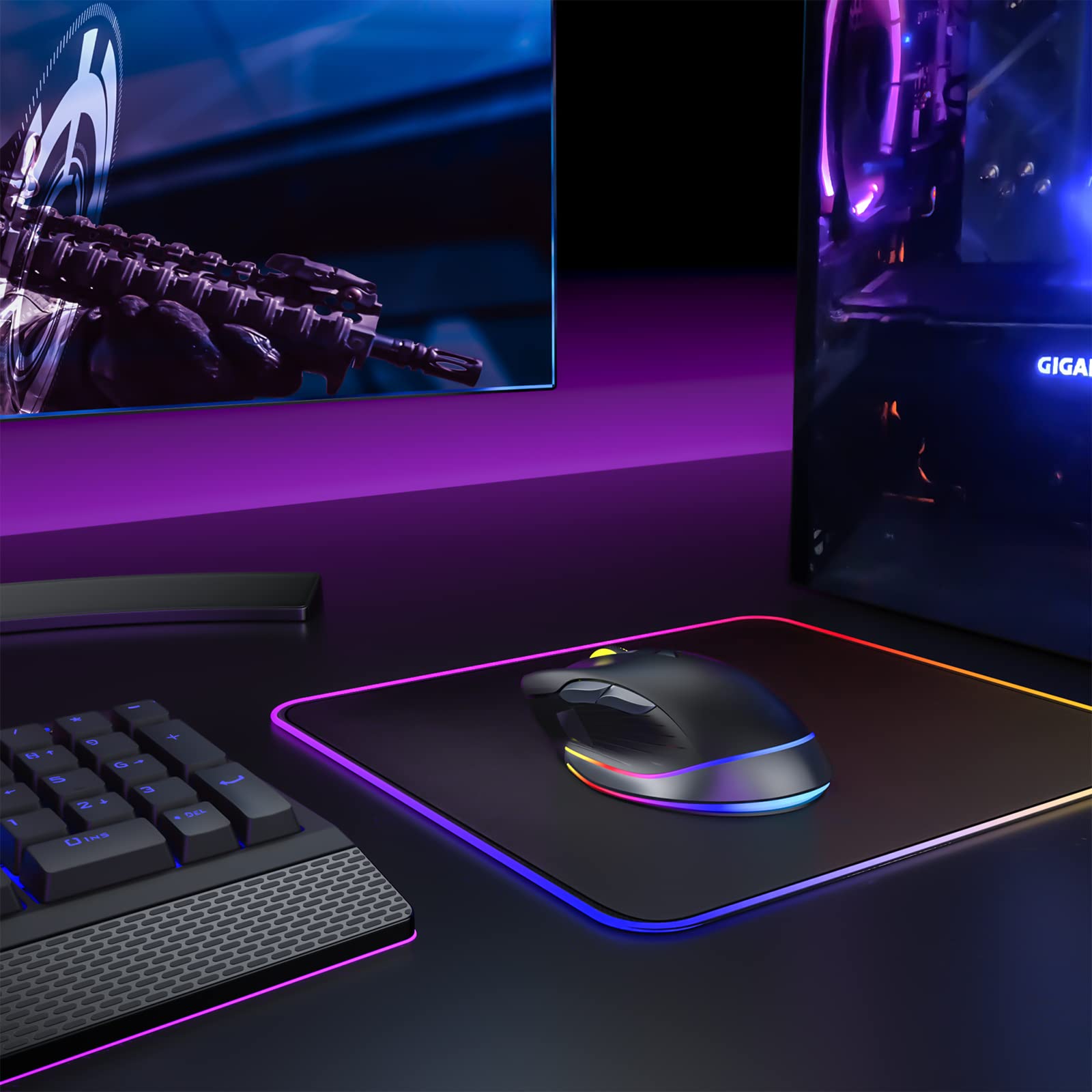 RisoPhy RGB Wireless Gaming Mouse,Rechargeable Wireless Mouse with 6-Level 10000 DPI,Chroma RGB Backlit,8 Programmable Buttons,Lightspeed,Ergonomic Plus USB Computer Mouse for Laptop PC Mac Computer