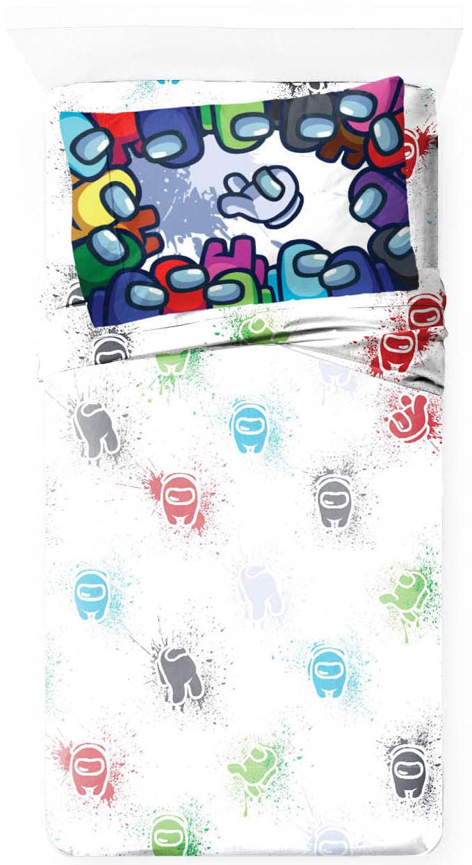 Jay Franco Among Us Space Splatter Twin Size Sheet Set - 3 Piece Set Super Soft and Cozy Kid’s Bedding - Fade Resistant Microfiber Sheets (Official Among Us Product)