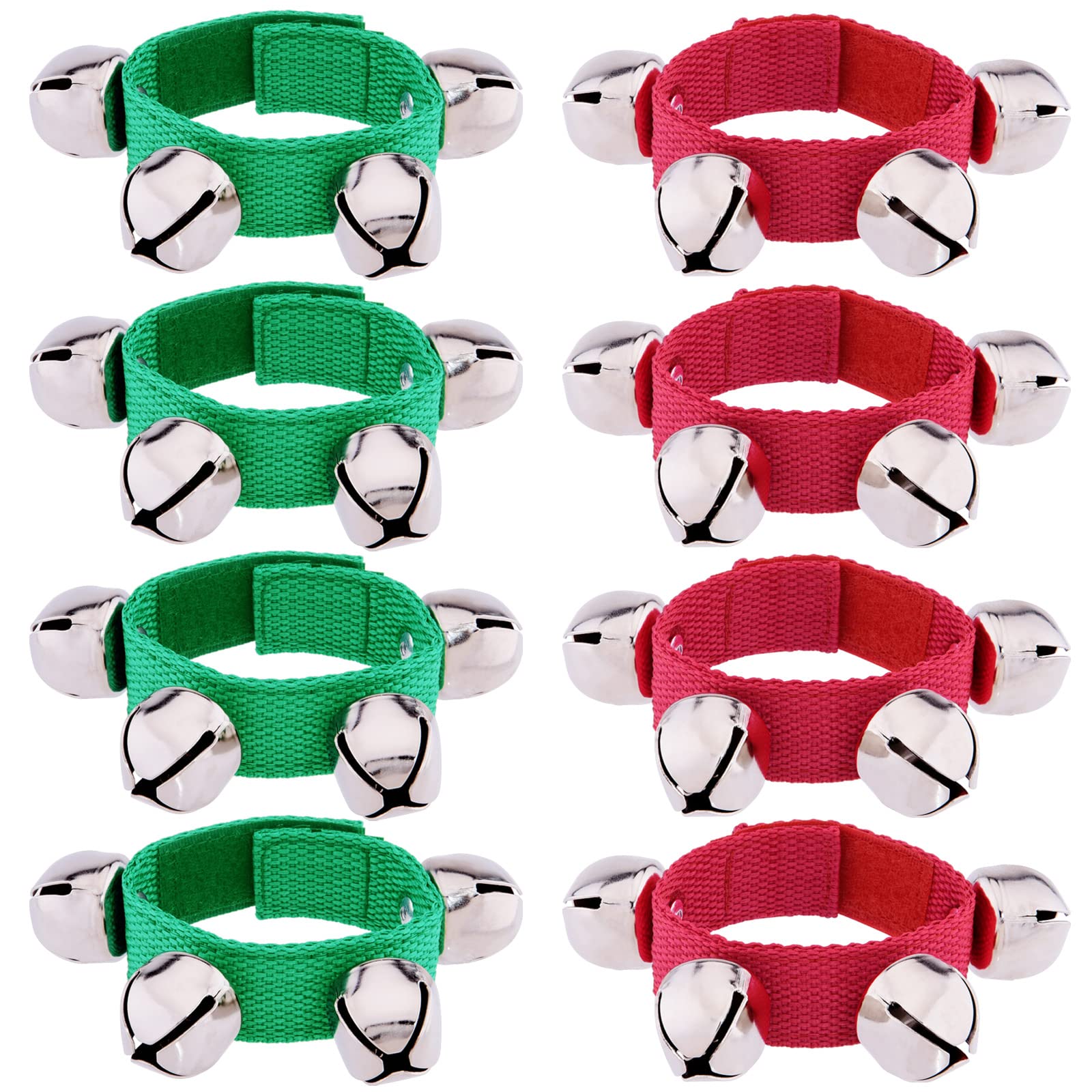 OOQCMM 8 Pieces Christmas Wrist Band Bells Red Green Bracelets Bell for Christmas Kids Party