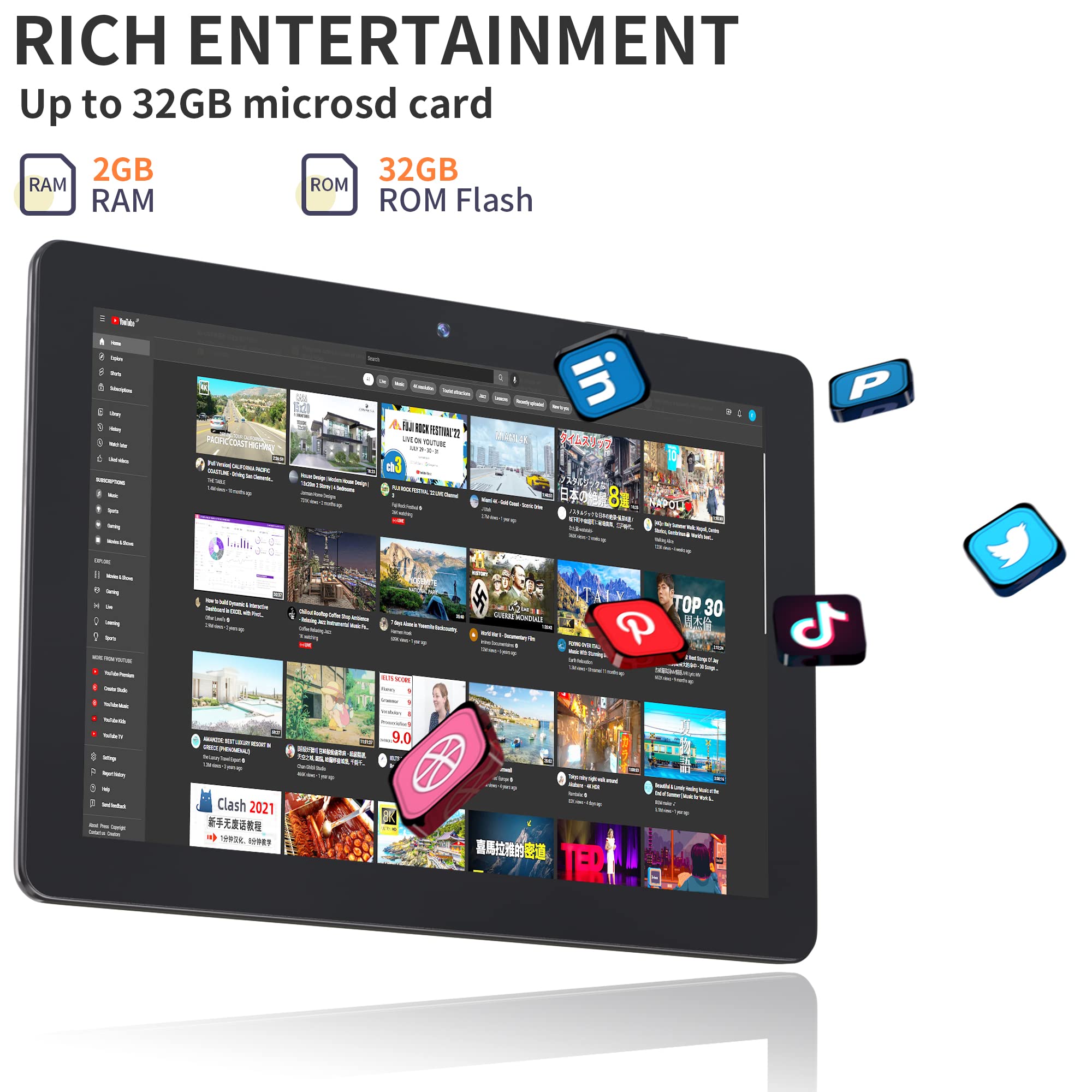 SGIN Tablet 10.1 Inch Android 12 Tablet, 2GB+32GB Tablets with A133 Processor, 2MP + 5MP Camera, Bluetooth, GPS, 5000mAh. Supports TF Card(Extended to 32GB)