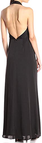 Jill Jill Stuart Women's Halter Deep-V Matte Charmuese Gown, Black, 6