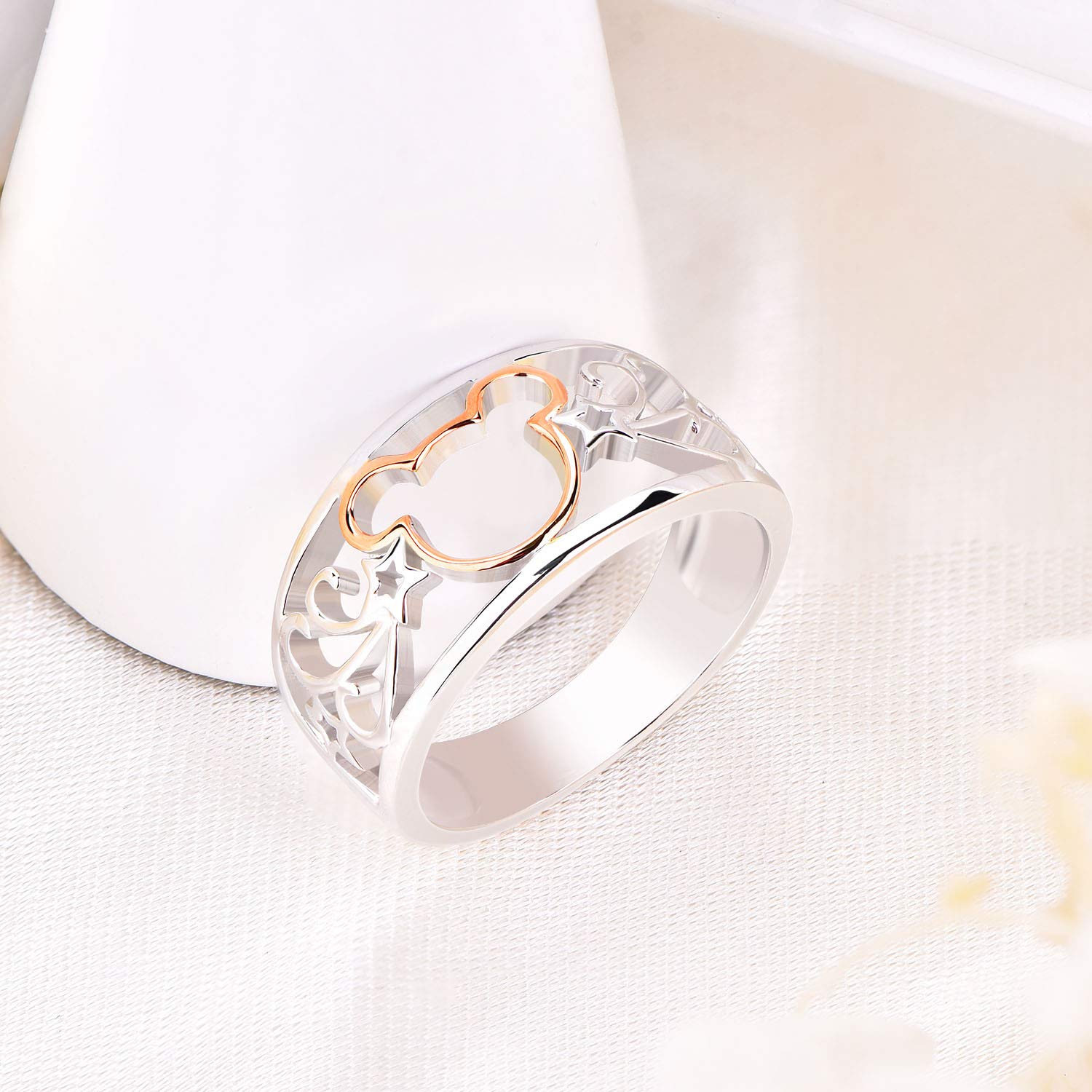JO WISDOM 925 Sterling Silver and Yellow Gold Plated Mouse Ring Size6(rose gold)