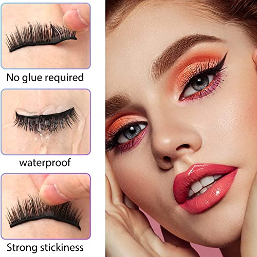 SAOTAENG Reusable Self-Adhesive Eyelashes No Lashes or Glue Needed, False Lashes Stable and Easy to Put On, Natural Look and Waterproof Fake Eyelashes, Gift for Women (3-Pairs)…