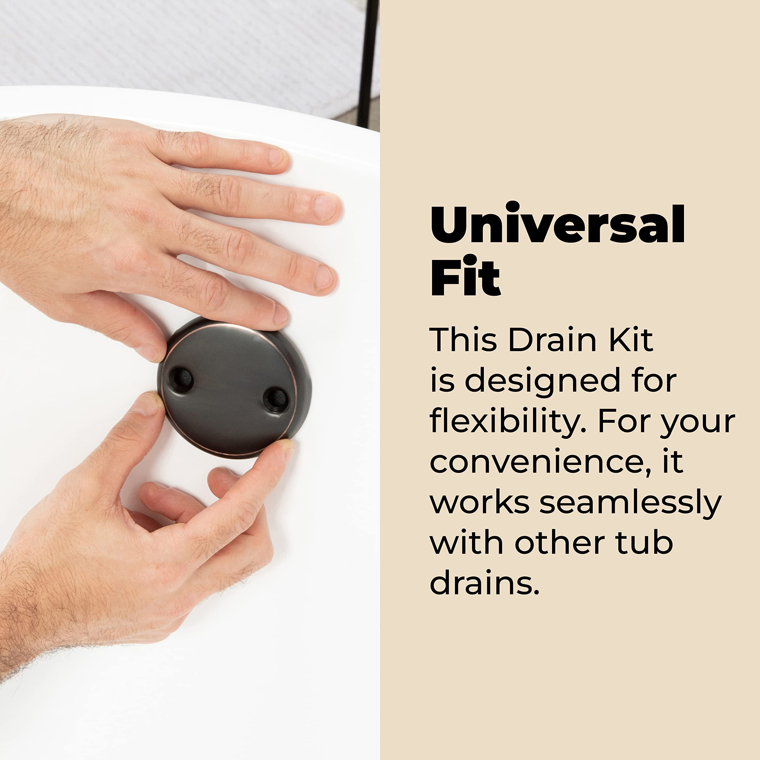 Tip Toe Bathtub Tub Drain Assembly Conversion Kit | Includes Tub Drain, Drain Adapter, Drain Gasket, Two Hole Overflow Faceplate and Faceplate Screws, All Brass Construction