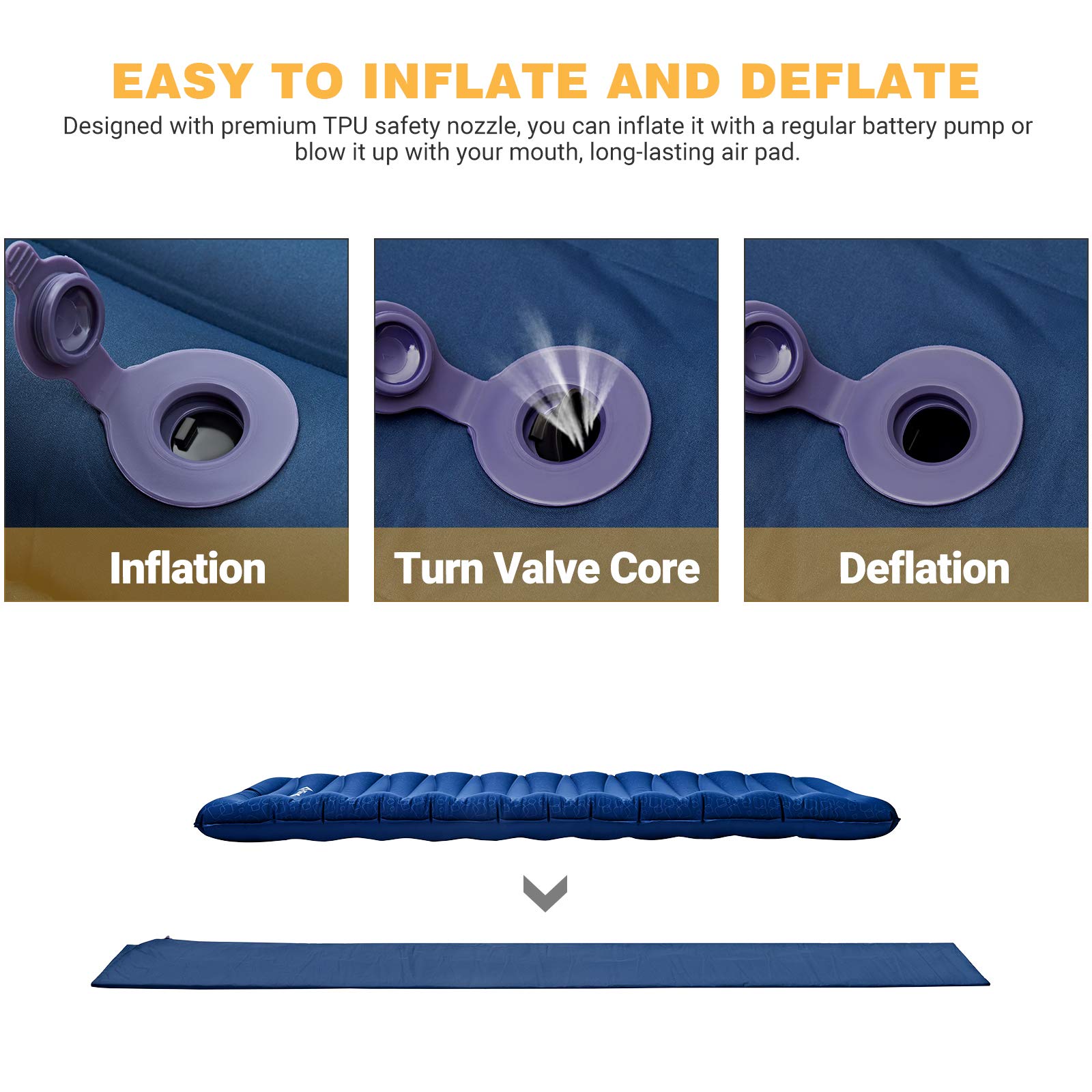KingCamp Sleeping Pad for Camping Lightweight Camping Air Mattress Comfortable Camping Mat 3.9" Thick Backpacking Sleeping Pad Prevention of Rollover for Camping Cot Bed Tent Hiking Hammock Single