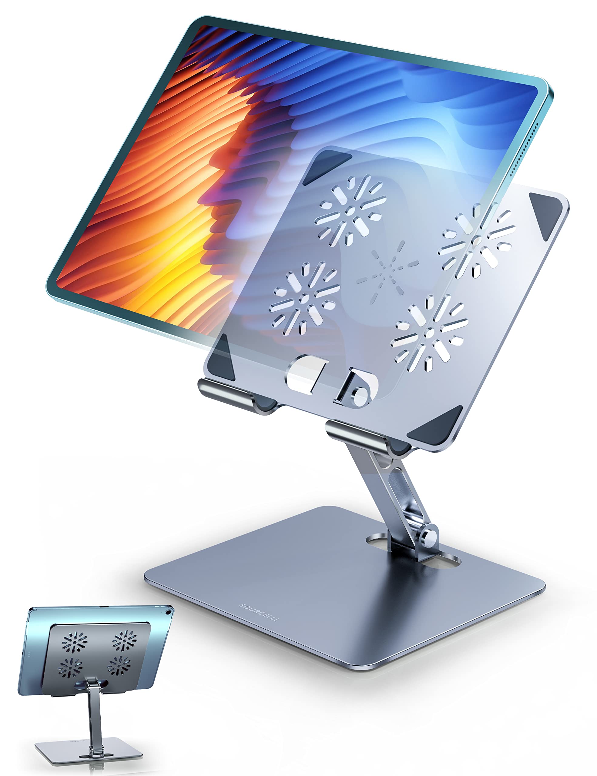 Tablet Stand Holder for Desk Adjustable Aluminum Portable Stand Foldable Desktop Tablet Dock Multi-Angle Riser Home Office Desk Accessories Compatible with iPad,iPad Air Mini (4-13in)(Non-Magnetic)
