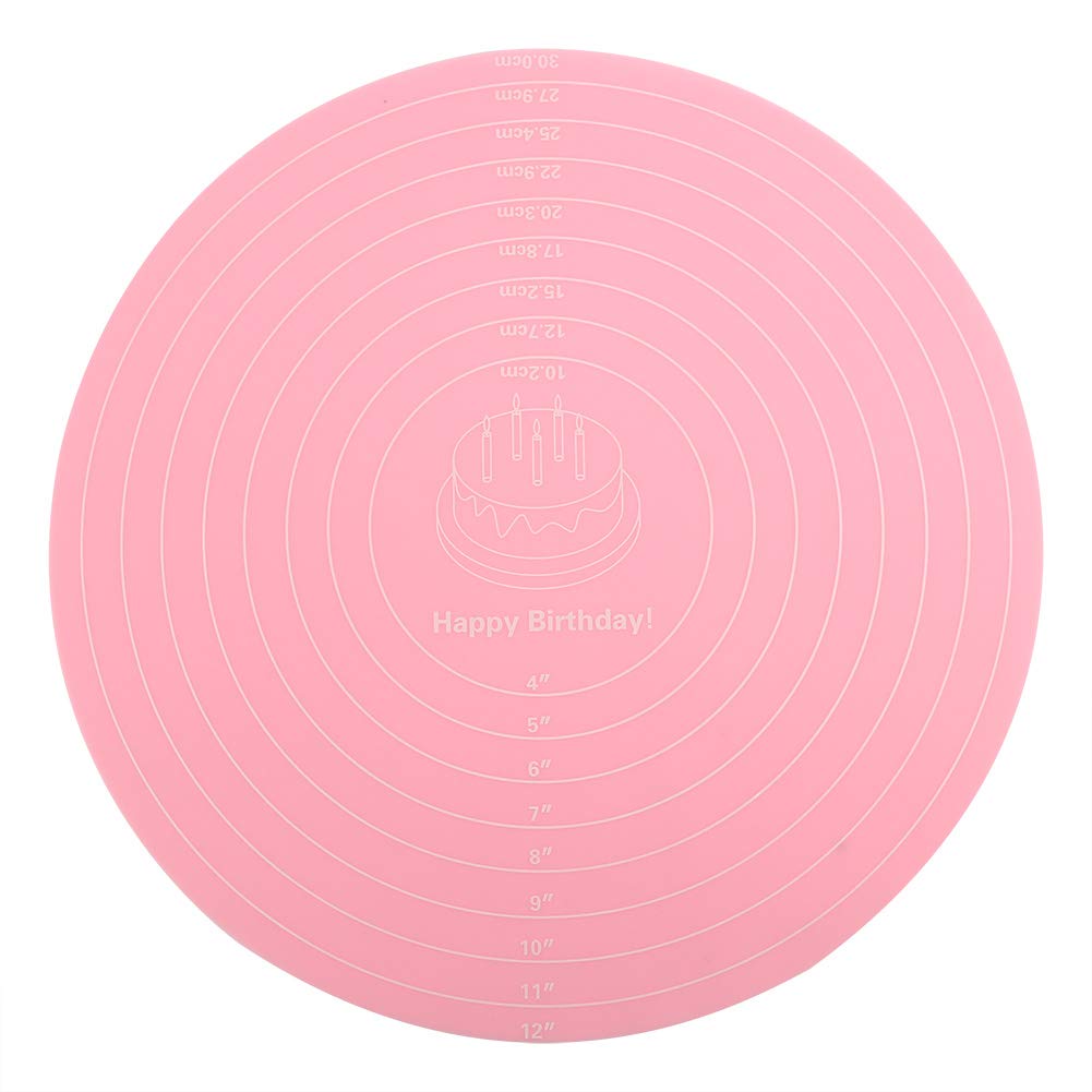 Pink Silicone Baking Mat with Measurements Non Slip Reusable Heat Resistant Round Design,Pastry Baking Mats for Kneading,Baking,Cooking,Dough Rolling,Shaping Bread Rolls(11.81 x 11.81 x 0.04 inch)