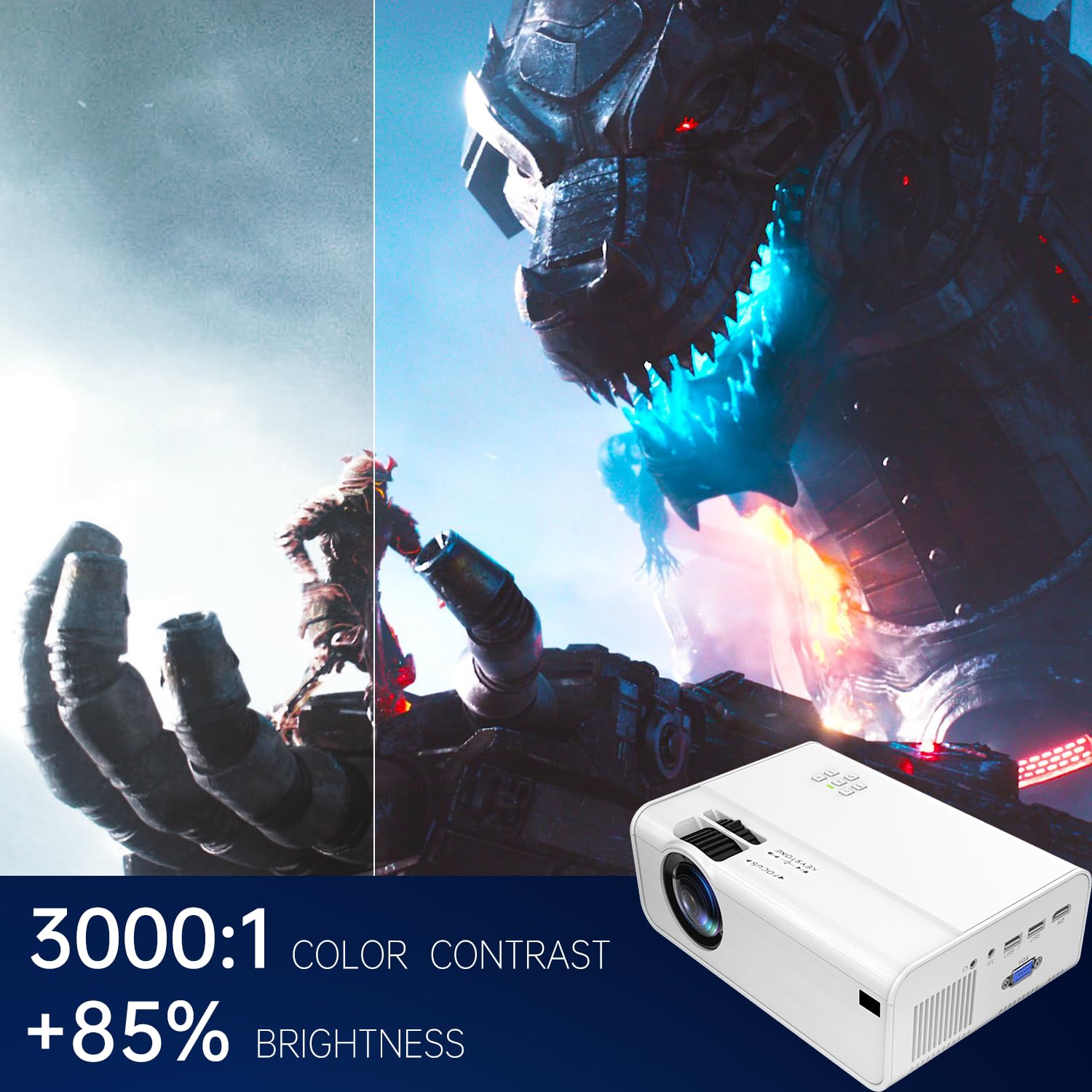 KEJOG Projector Portable 2023 Mini WiFi Bluetooth 1080P Outdoor Video Games Home Theater Proyector support Android/iOS/Windows via HDMI/USB/VGA/AV for Smartphone/TV Stick/Set-Top Box/PS5/XBox